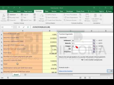 Use the DURATION function to calculate the Macaulay duration (Excel 2016) - YouTube