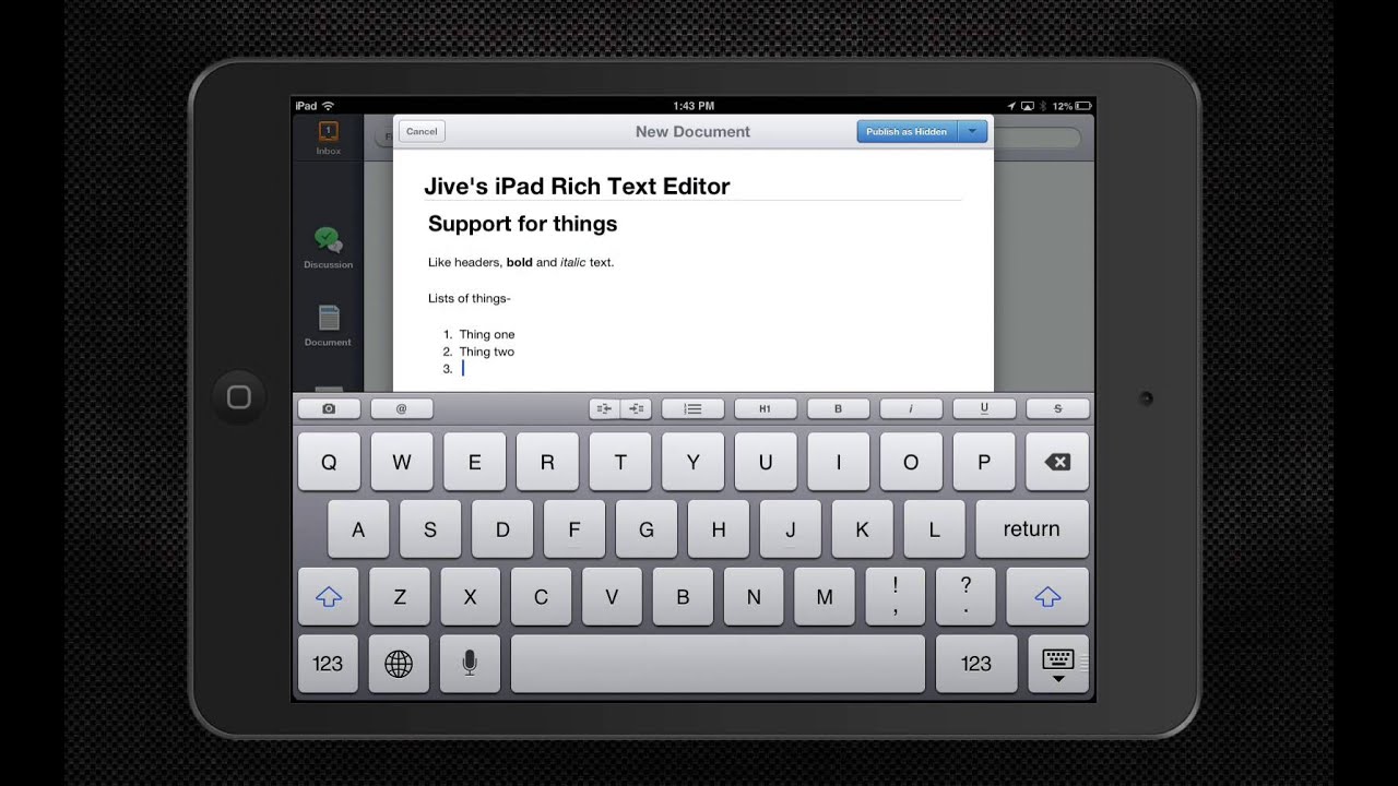 Jive's iPad Rich Text Editor Demo - YouTube