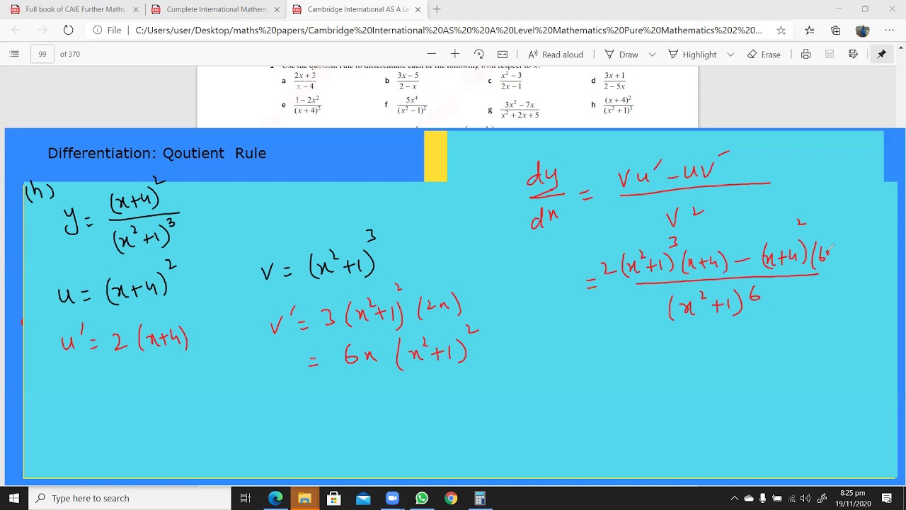 How to Differentiate applying the Quotient Rule? A Level Maths ...