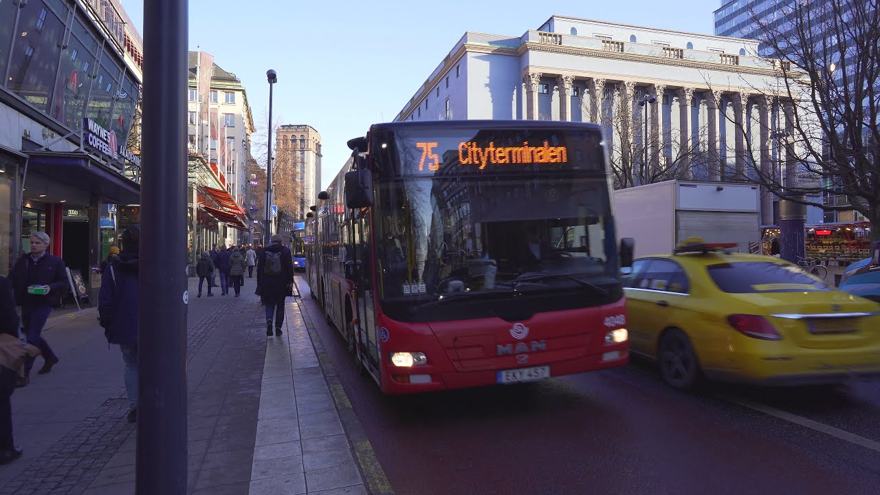 Sweden, Stockholm, bus 75 ride from Hötorget to Cityterminalen - YouTube