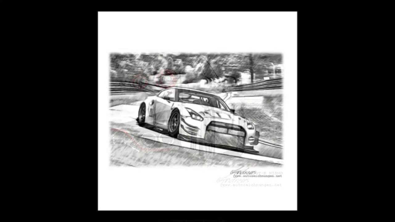 Nissan GTR Car drawings pencil drawing Slideshow Part 2 - YouTube
