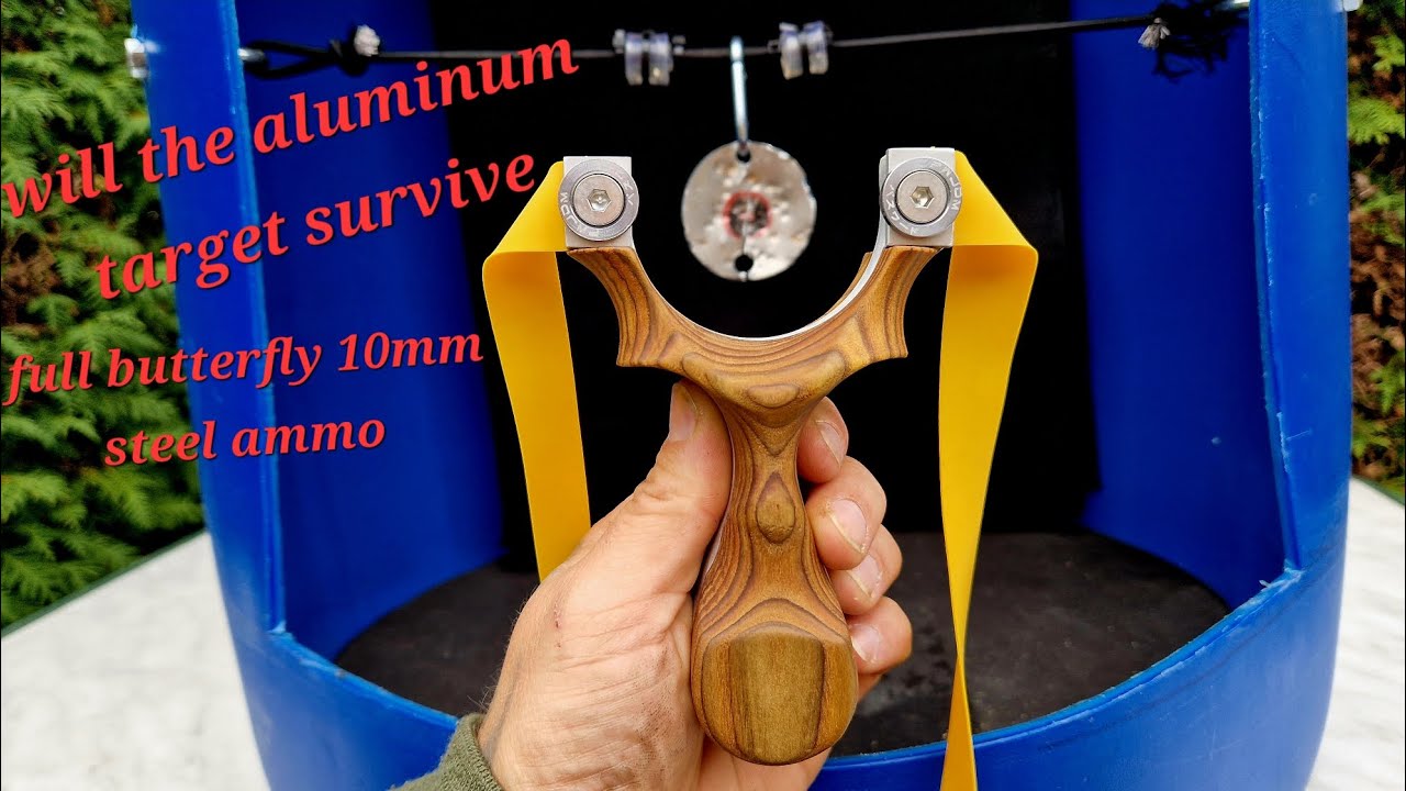 will the aluminum target survive, full butterfly slingshot shooting ...