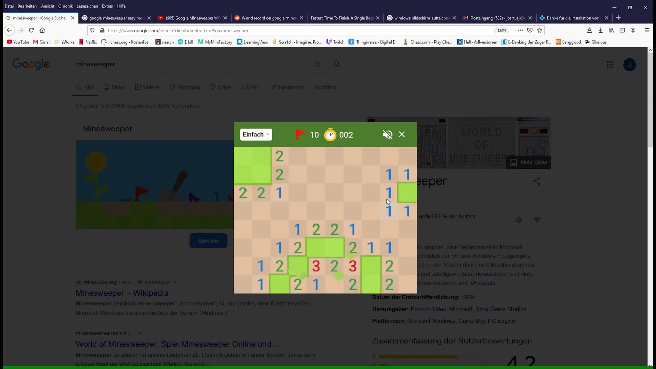 Google Minesweeper 3 seconds (easy) - YouTube