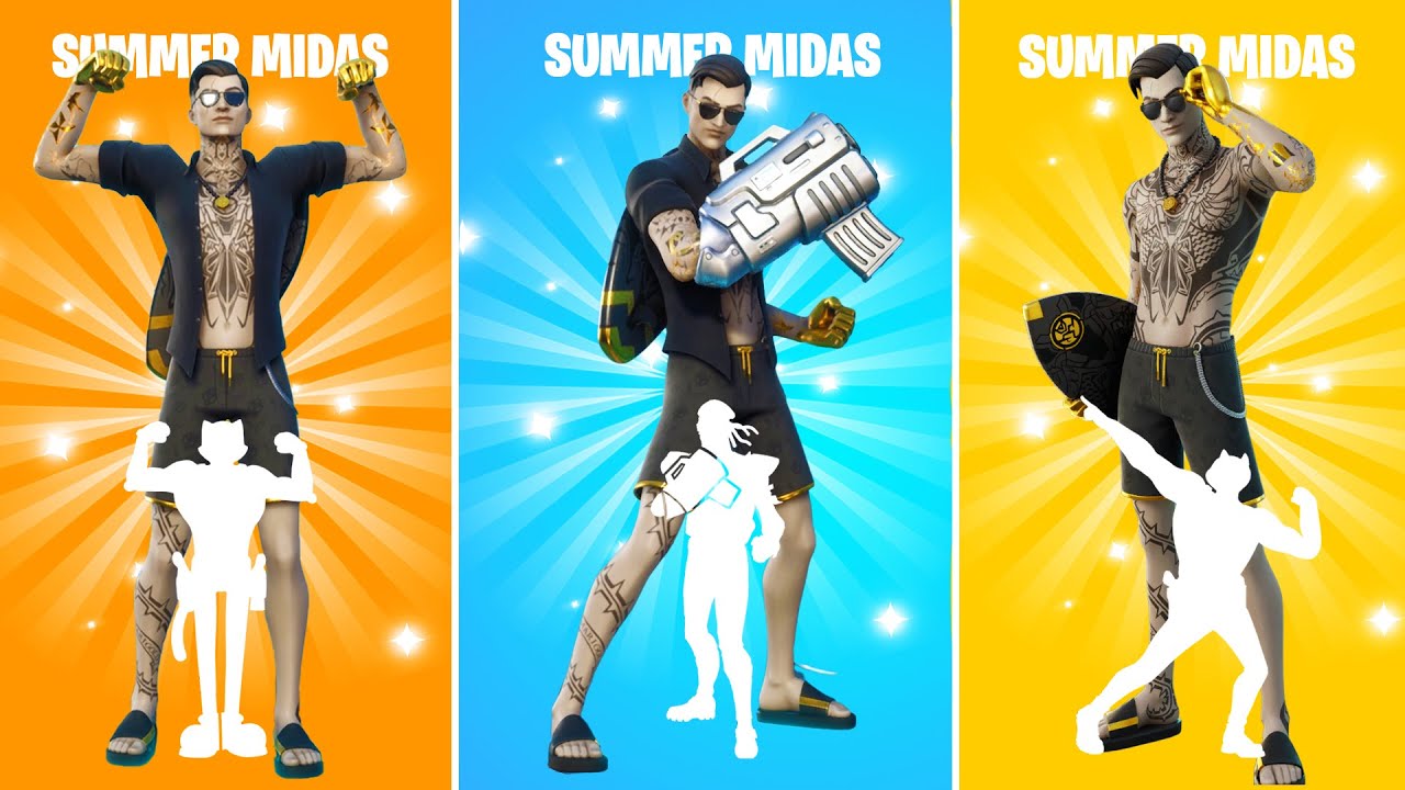 Fortnite MIDSUMMER MIDAS skin doing all Built-in Emotes! (Summer Midas ...