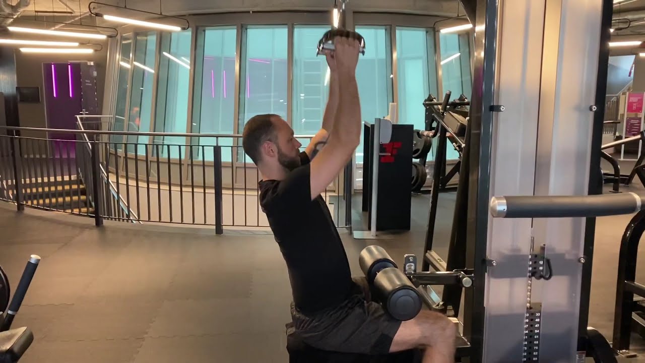 Lat pull down, neutral shoulder width grip - YouTube