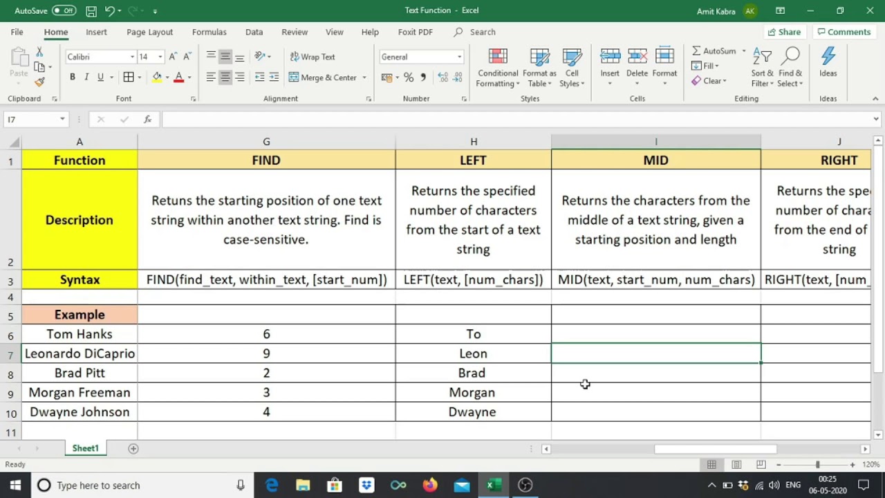 Text Functions In Ms Excel Upper Lower Proper Len Trim Find Left Mid Right Concat