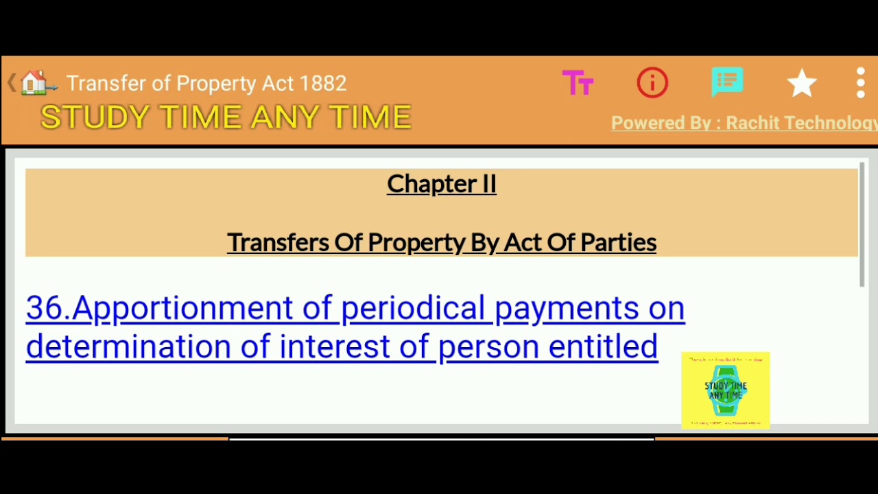 Transfer of Property Act.... APPORTIONMENT Sec. 36,37 - YouTube
