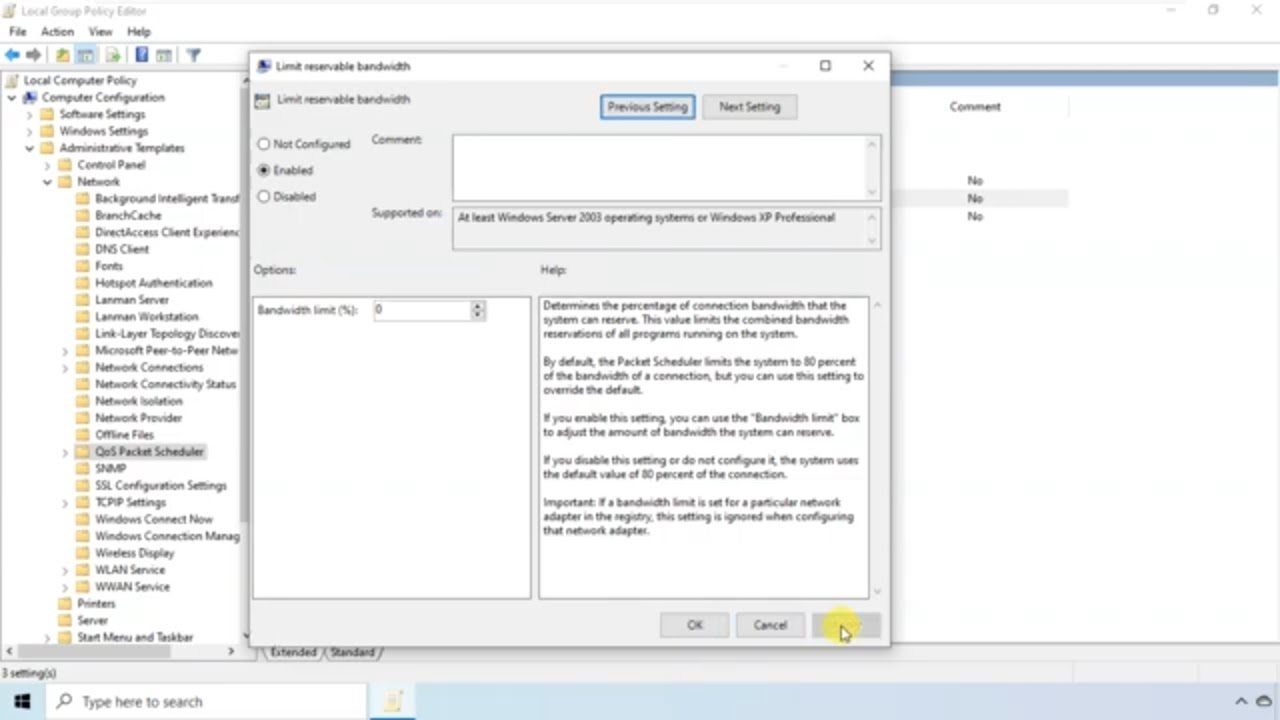 How to change the bandwidth limit in windows 10 via gpedit - YouTube