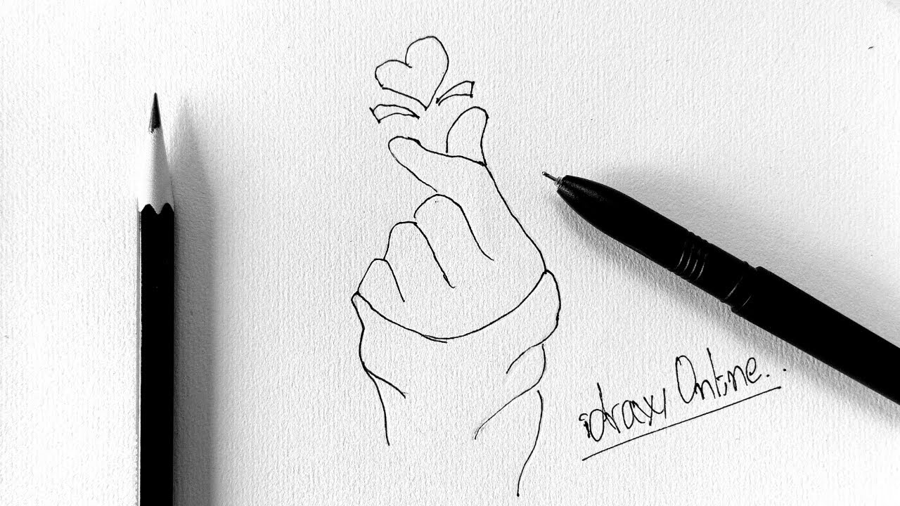 How to Draw Girl Hand with Love Icon /korean heart / Easy Step by Step ...