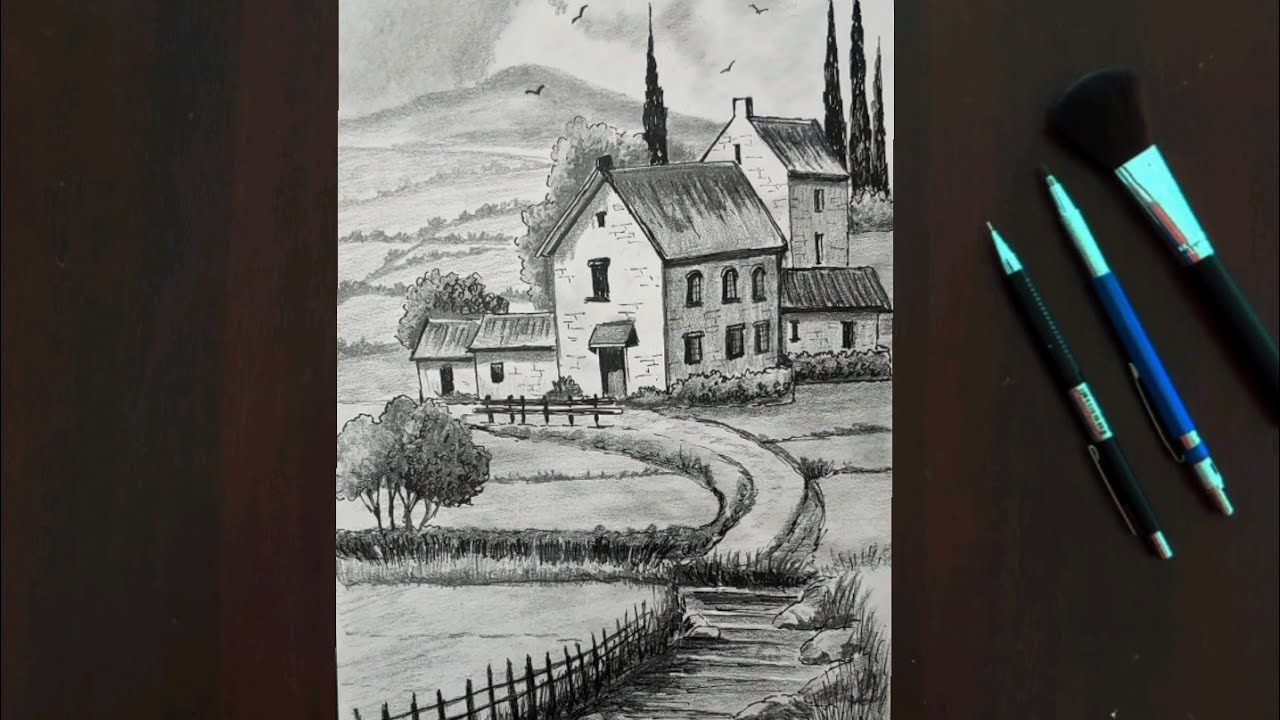 How to Draw Beautiful Landscape // Easy Drawing Tutorial // Pencil ...
