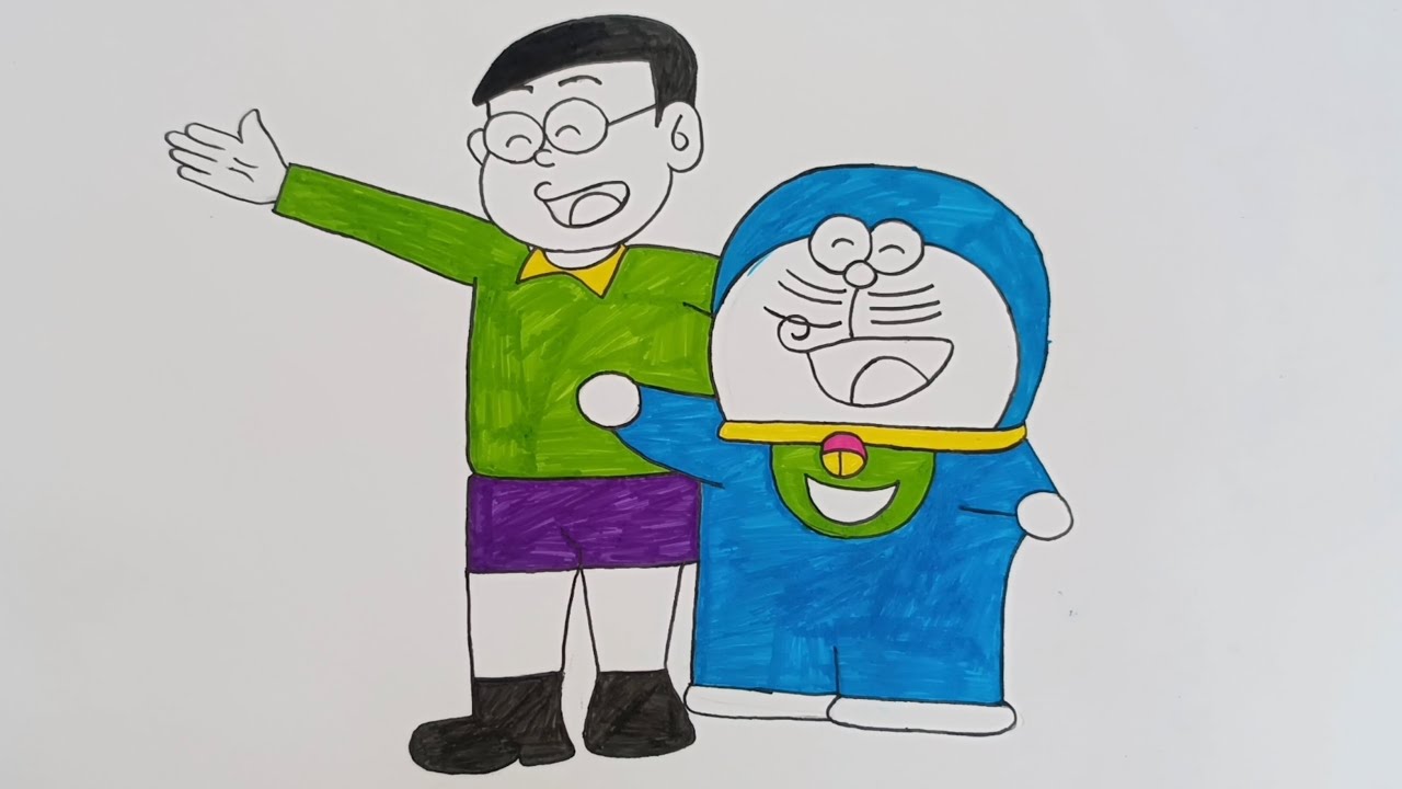 How to draw Doraemon and Nobita standing side by side - YouTube