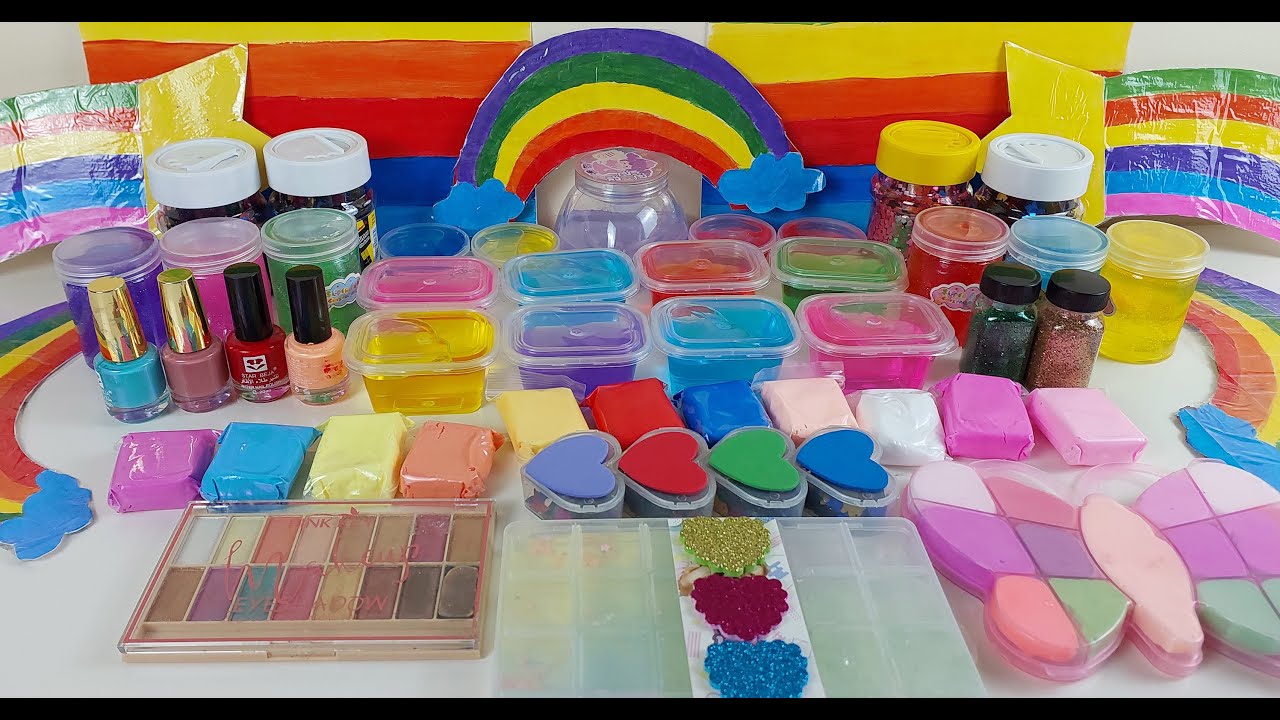 Rainbow Slime ASMR , Mixing Random into GLOSSY Slime - YouTube