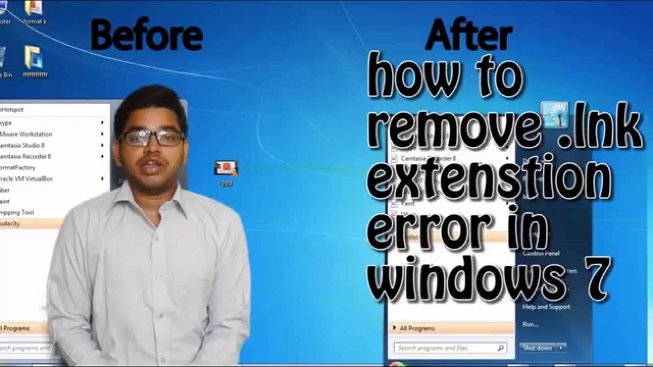 how to remove lnk extension error in windows 7 - YouTube
