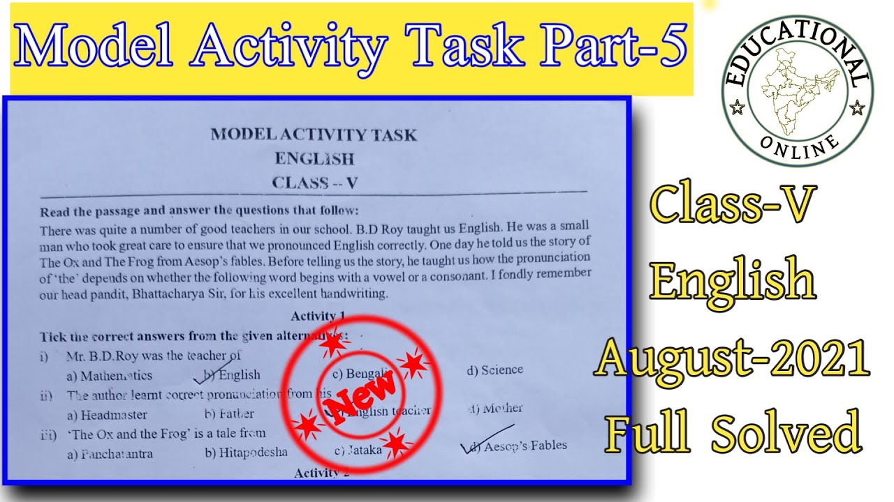 English Class-v Model Activity Task Part-5 WBBSE, Full Solved ...