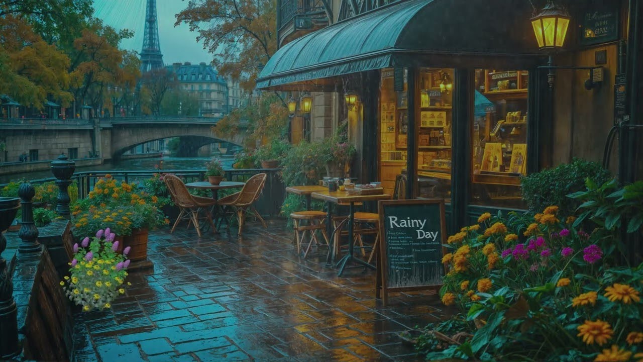 Paris Café Rain Ambience 🌧️ Romantic Soundscape for Calm Sleep & Cozy ...