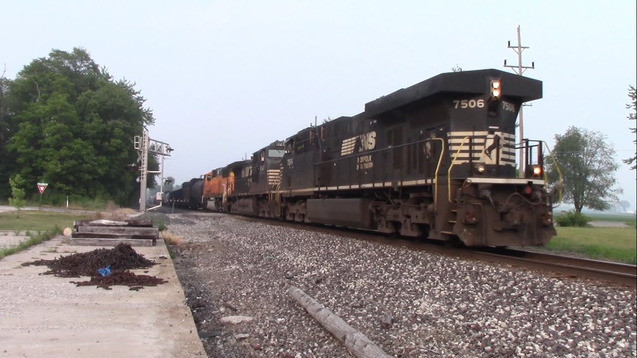 NS D93 with NS 7506, NS 9744, and WFRX 8895 Westbound in Rockfield, Indiana - YouTube