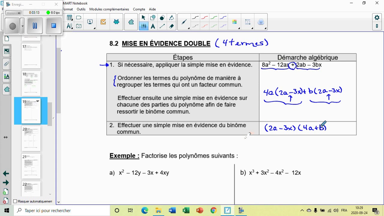 Partie 1 p.19 mise en évidence double factorisation - YouTube