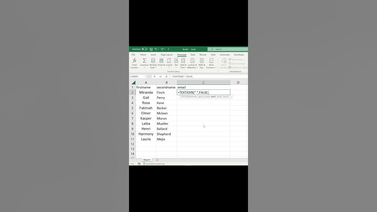 Excel textjoin || using text join function || #shorts #shortvideo - YouTube