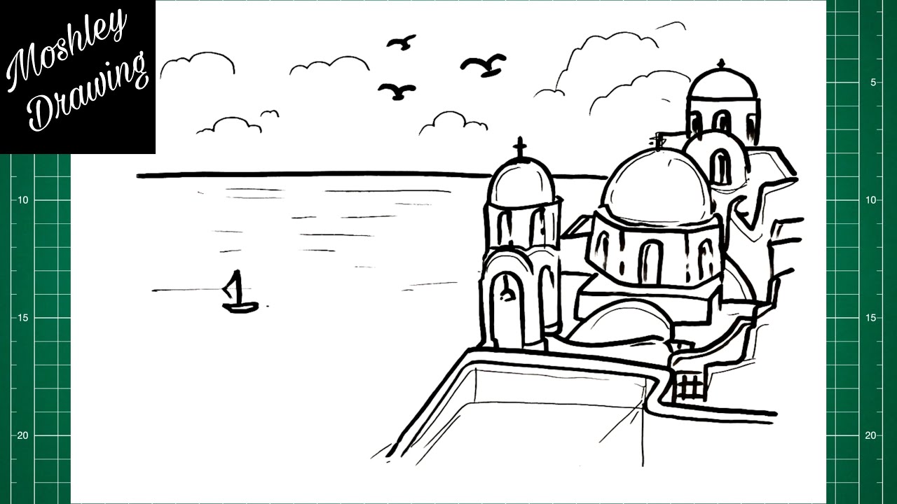 How to Draw Santorini Greece - YouTube