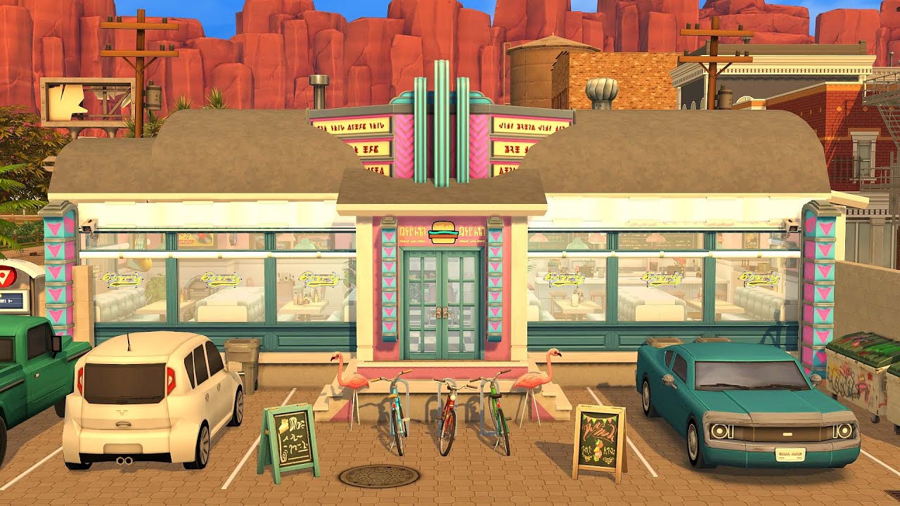 Sims 4 // RETRO DINER 🍔 Speed Build ( no CC ) - YouTube