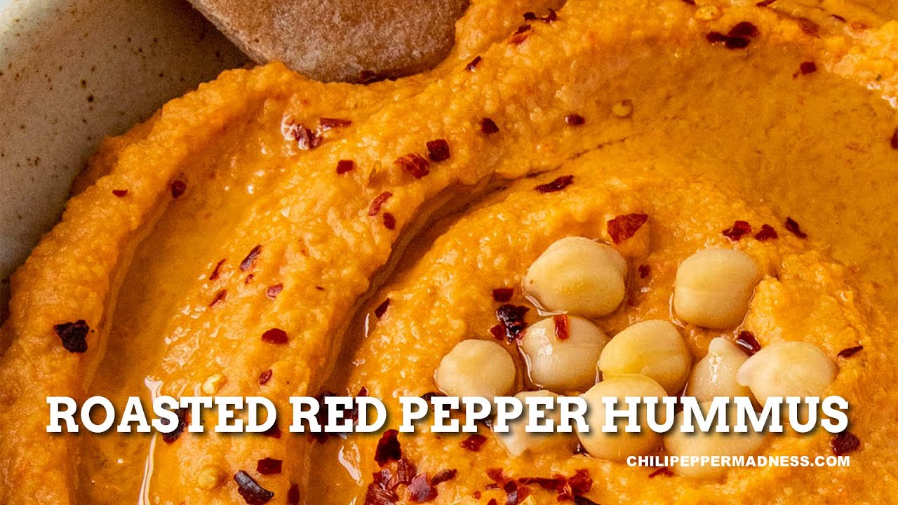 Roasted Red Pepper Hummus Recipe - Chili Pepper Madness - YouTube