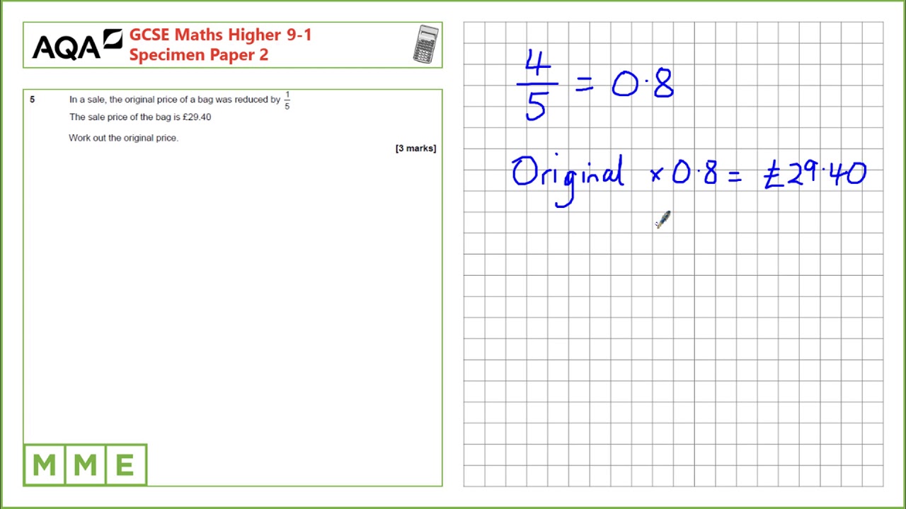 GCSE Maths AQA Higher Specimen Paper 2 - Q5 Fractions of amounts - YouTube