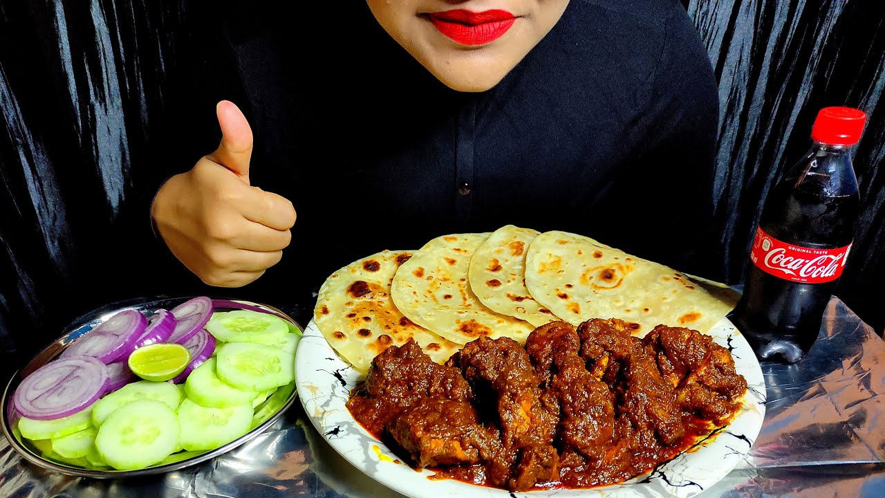 EATING SPICY CHICKEN KOSHA WITH PARATHA & SALAD | FOOD EATING VIDEOS ...