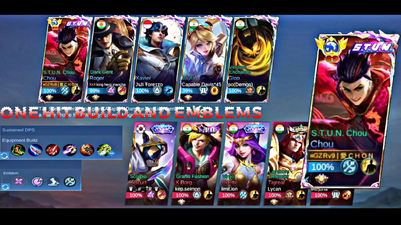 CHOU PLAYER MUST TRY THIS NEW ONE HIT BUILD AND EMBLEMS🔥 | RANKED ...