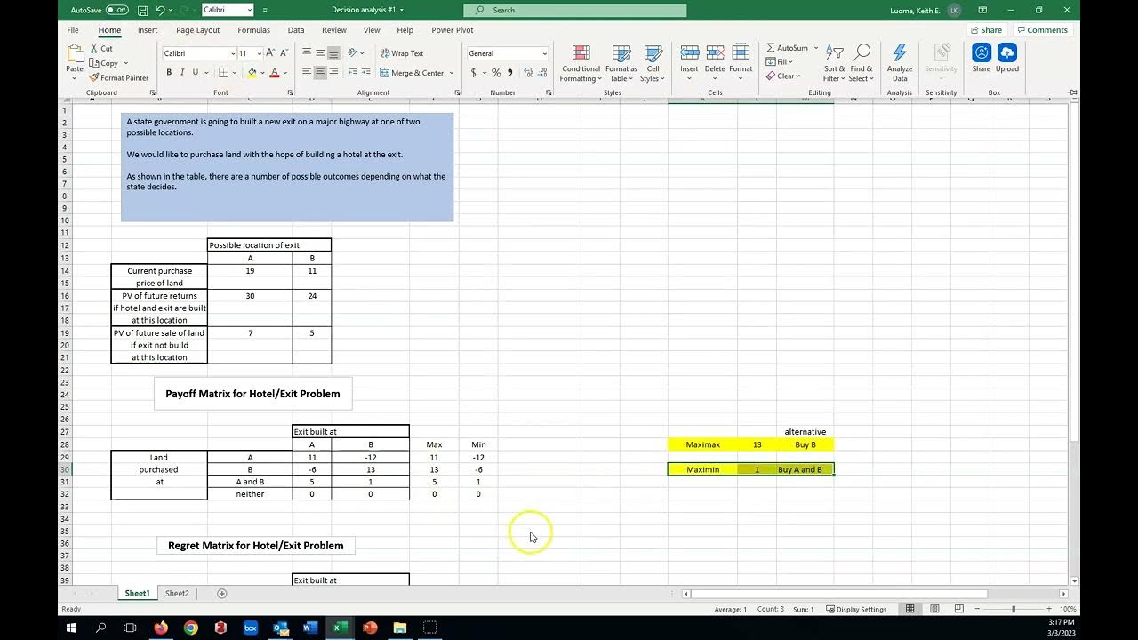 Decision analysis: Maximax, maximin, and minimax regret - YouTube