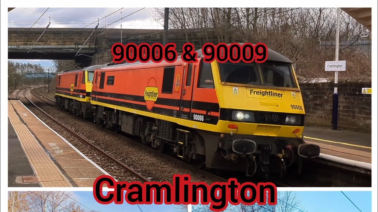 Cramlington Railway Station - featuring Freightliner Class 90s - YouTube