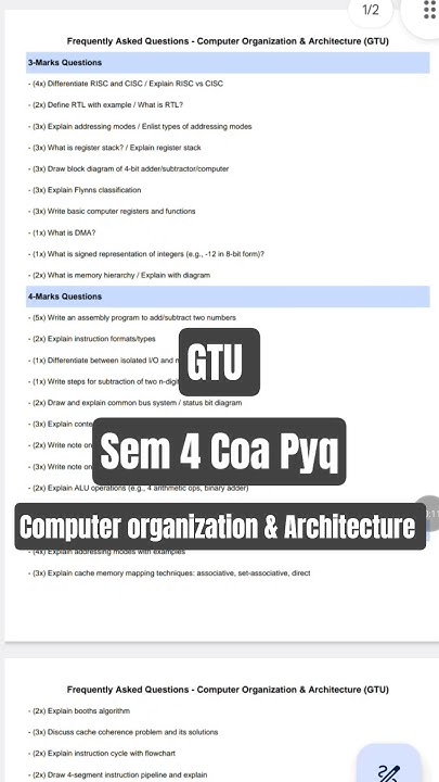 GTU SEM 4 COA PYQ & STUDY MATERIAL 📖 | #gtu #gtuexam #imp #shorts #exam #studymaterial # ...