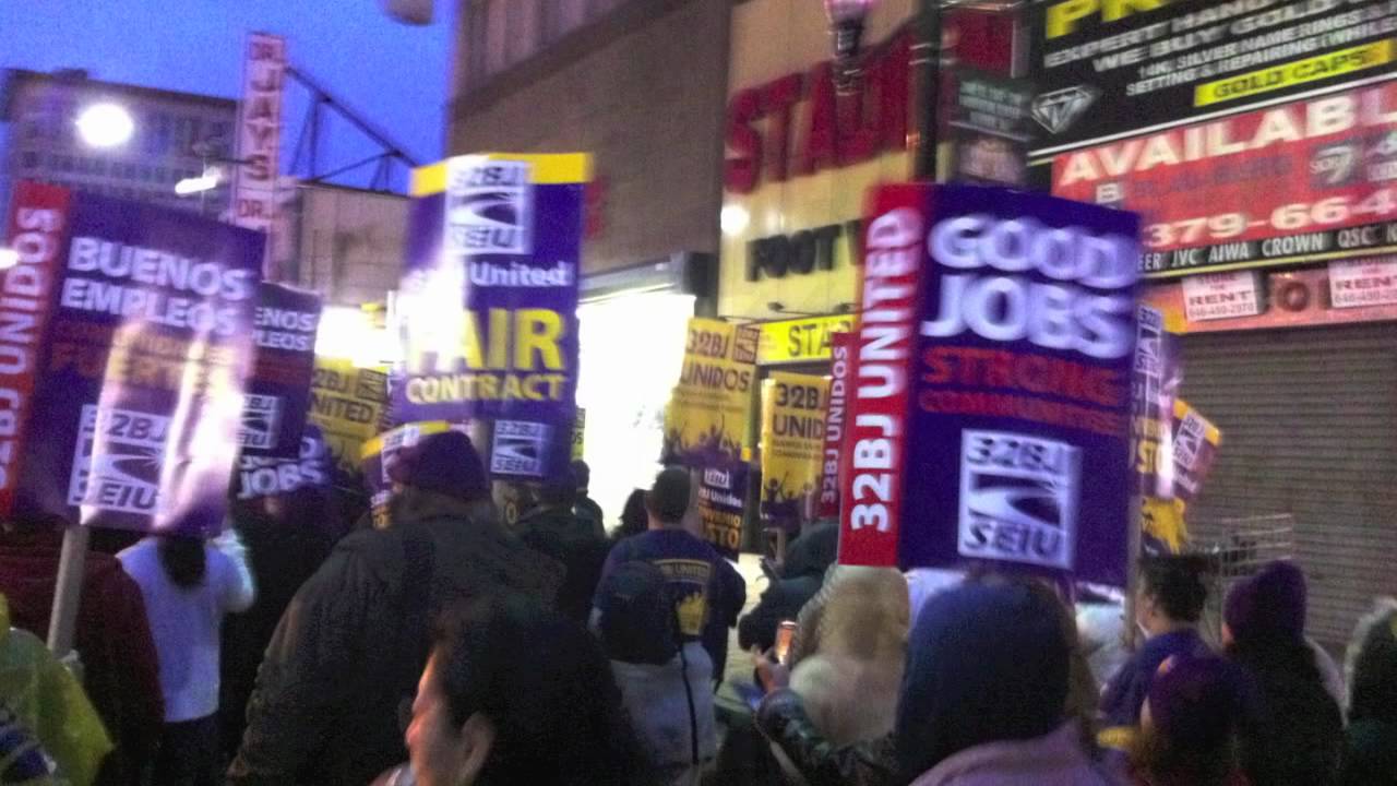 AFTNJ supports 32BJ contract march - YouTube
