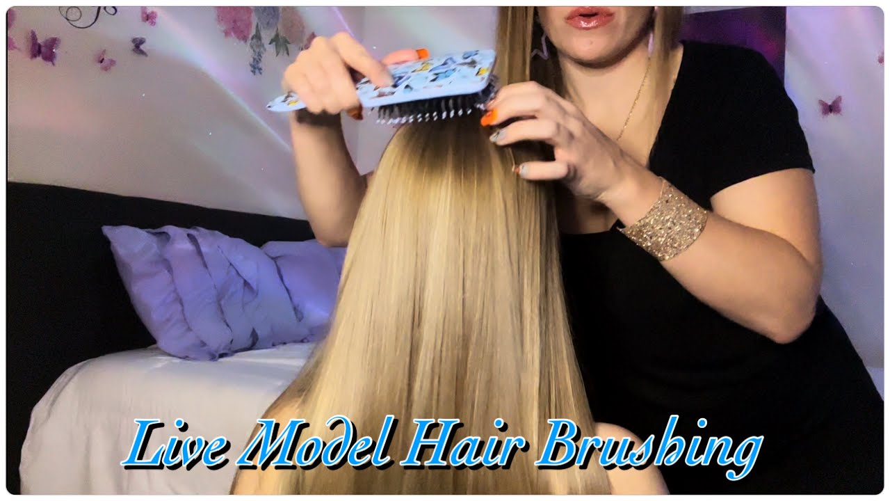 HD 💜 Live model hair brushing sounds and visuals with no talking for ...
