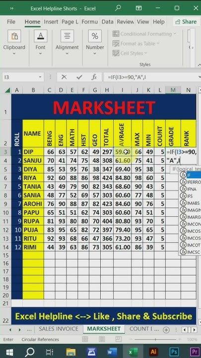 Make a marksheet in excel and calculate grade use if function # ...