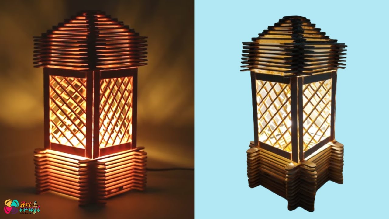 DIY Lamp From Popsicle Sticks || Beautiful Ice Cream Stick Night Lamp ...