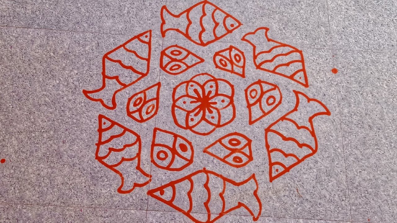 15 x 8 fish rangoli design || fish kolam || fish design muggu || simple ...
