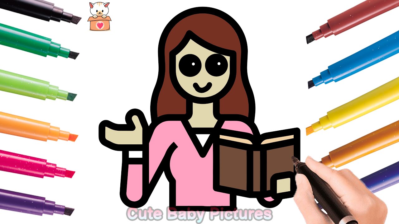 How to draw a cute teacher? Easily and simply! A drawing for kids step ...