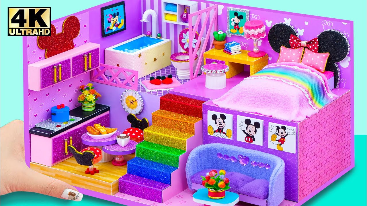 How To Make Purple Mickey Mouse House from Cardboard for Two ️ DIY ...