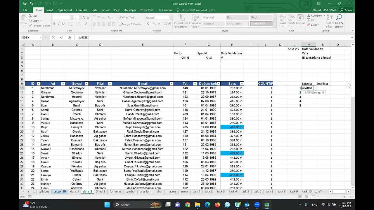 Excel training Lecture 10_ 04.11.2023 part1 - YouTube
