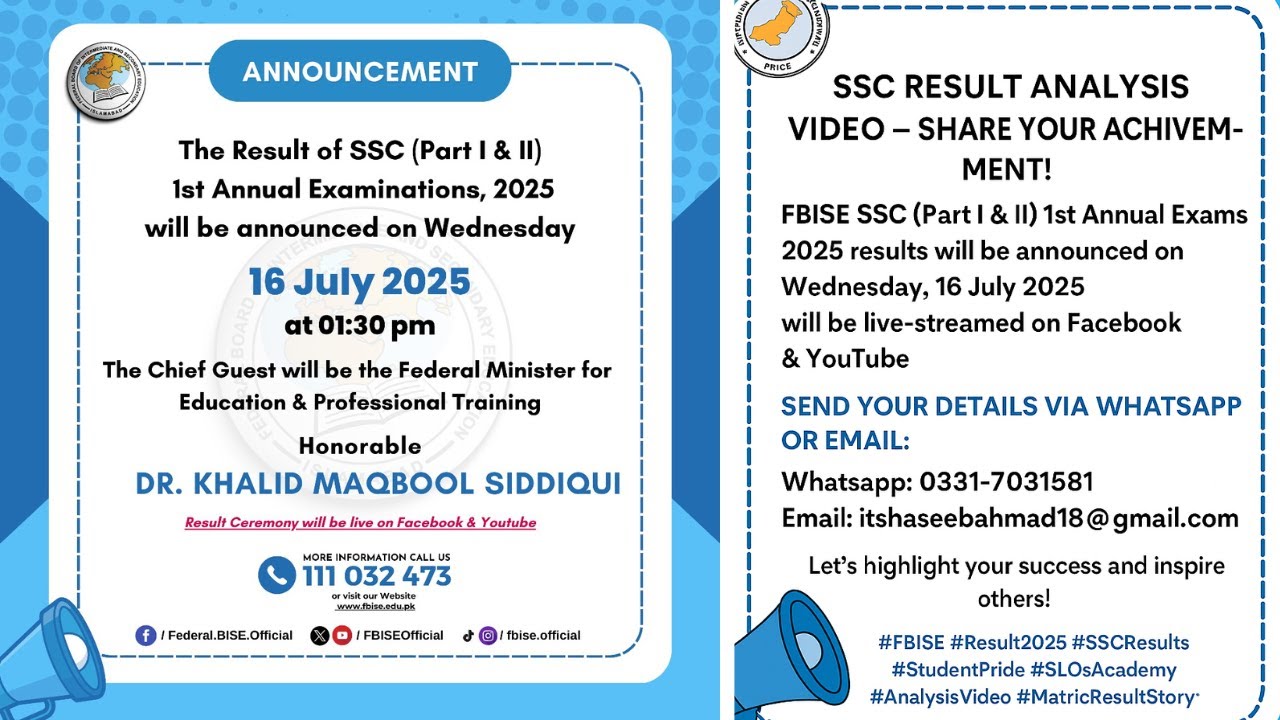 📢 FBISE Result 2025 Announced – Be a Part of Our Special Result ...