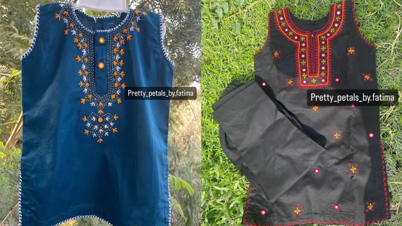 kaxha tank Hand embroidery design for kids/Sindhi karhai outfit for ...