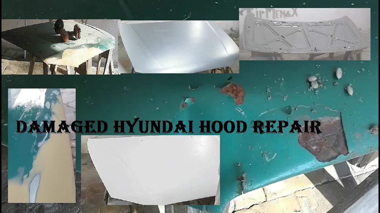 Damaged Hyundai hood repair - YouTube