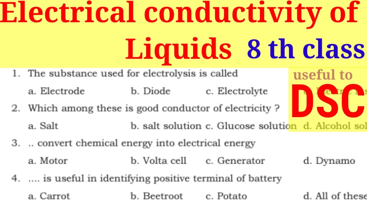 electrical conductivity of liquids #8thclass#MCQs#competitiveexams# ...