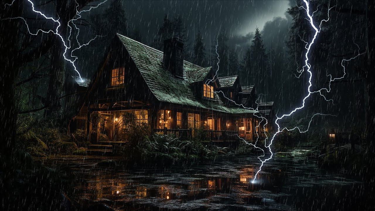 Heavy rain outside the house makes the room feel warm and easy to sleep ...