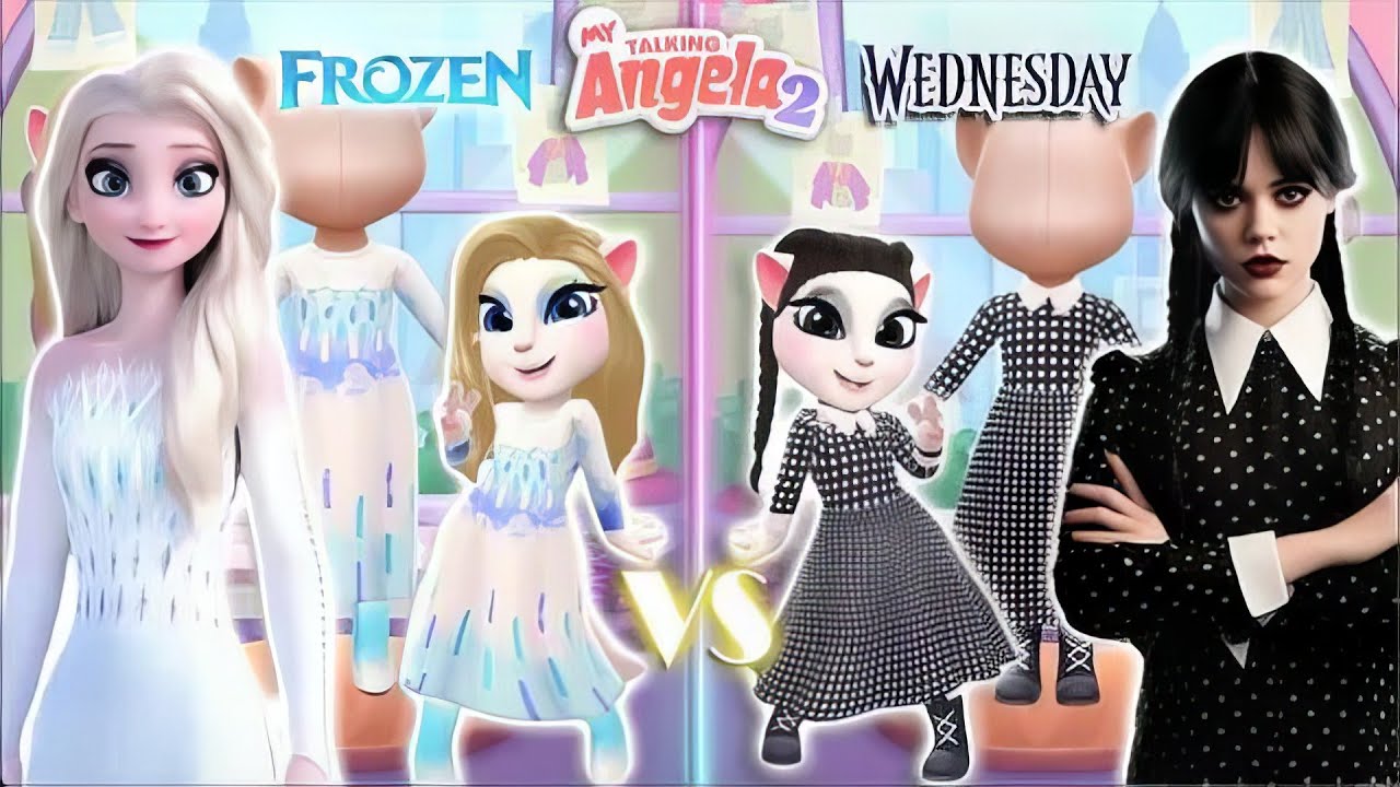 My talking angela 2 🩵Frozen Elsa VS 🖤Wednesday 🌈New Update Cosplay # ...