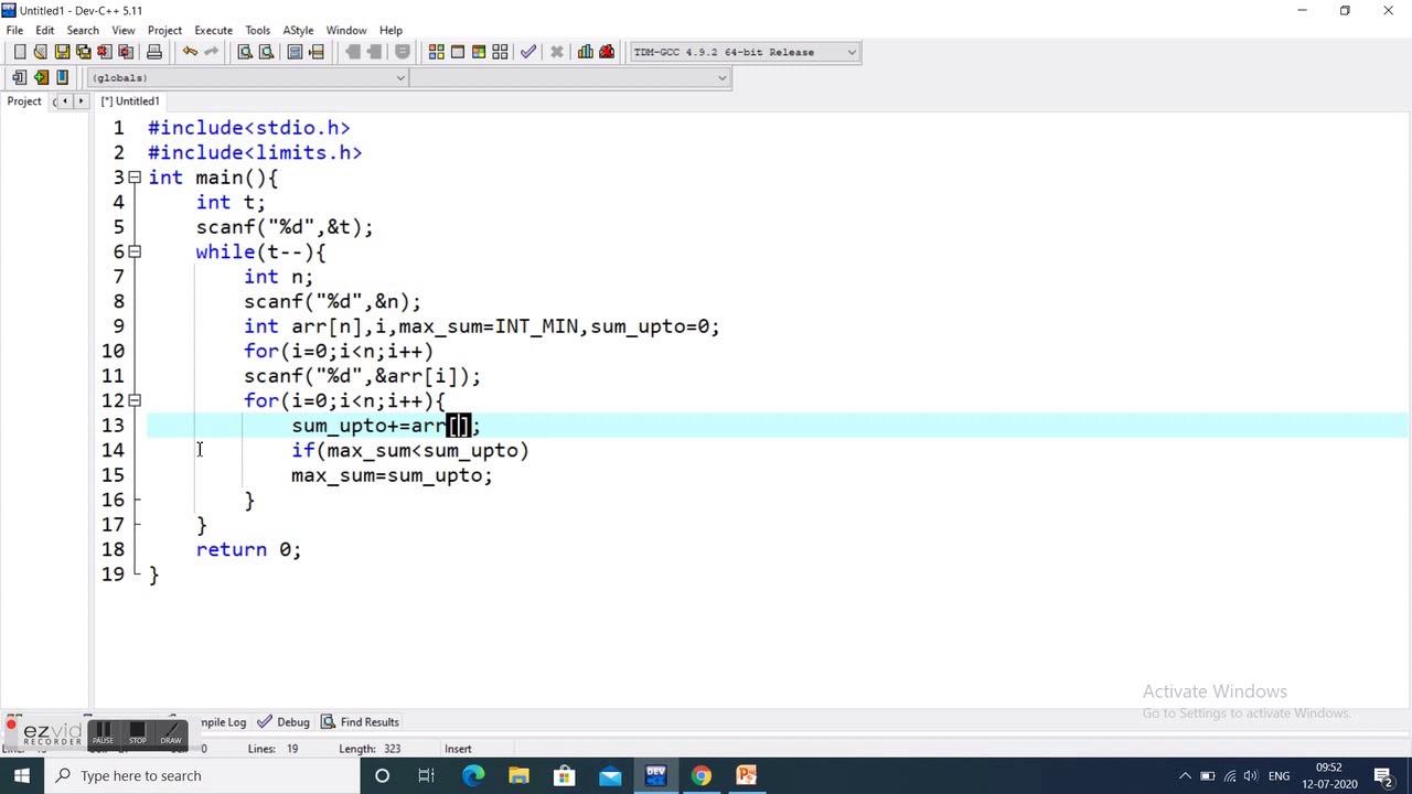Kadanes Algorithm C Programm Array Miscellaneous Youtube