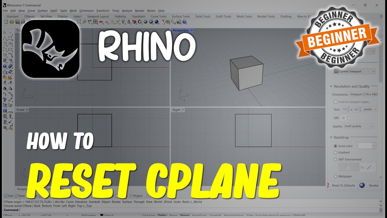 Rhino How To Reset Cplane - YouTube