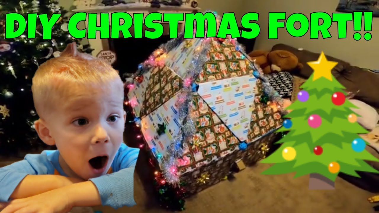 DIY Christmas Fort using Kids Fort Toys, Cardboard, and decorations ...