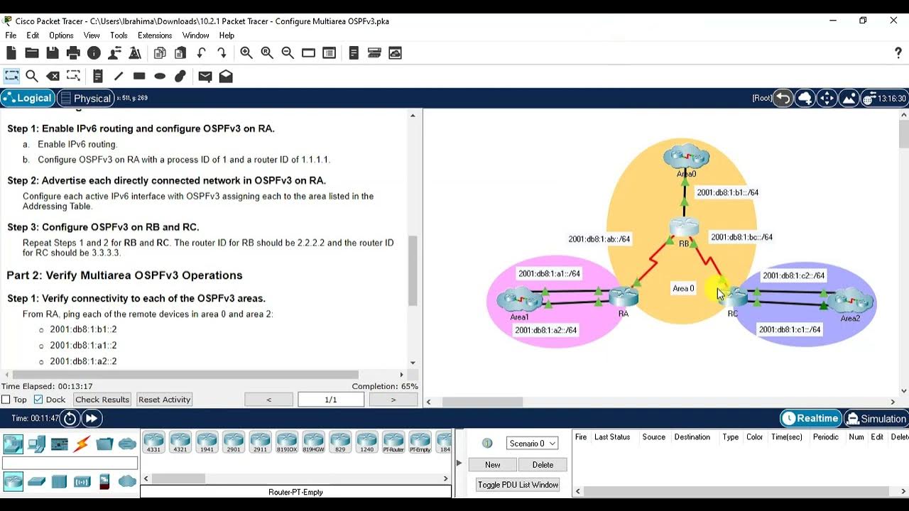 10.2.1 Packet Tracer – Configure Multiarea OSPFv3 - YouTube