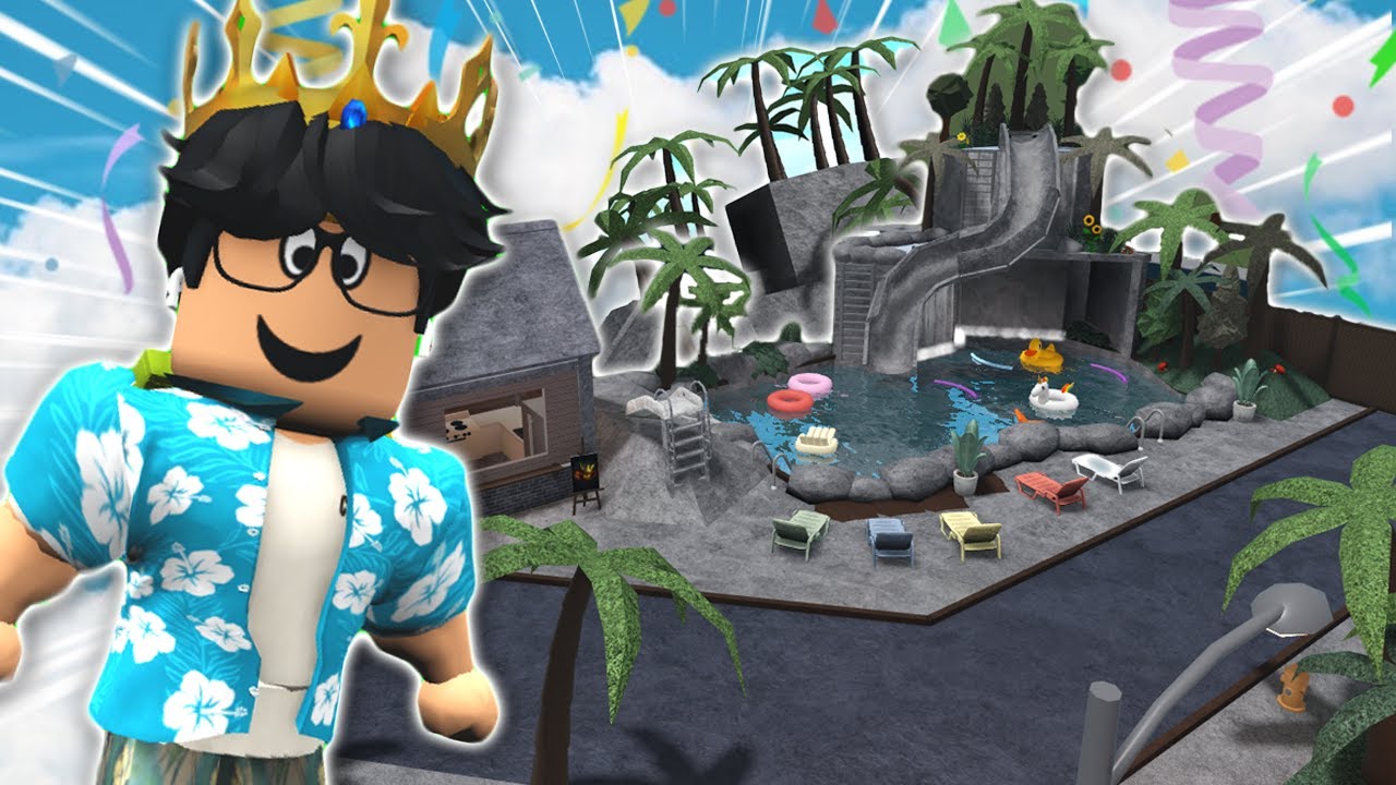 building a BLOXBURG PUBLIC POOL in my NEW BEACH TOWN BOARDWALK... - YouTube
